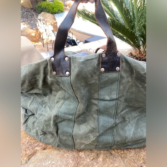 Bags | Custom Authentic Military Green Duffle Bag Leather Tabs And ...